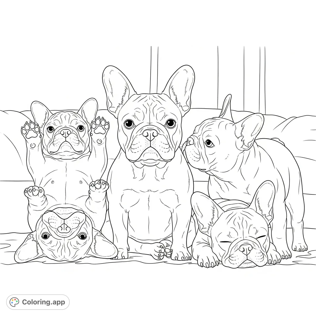 French Bulldog Friends Gathering - Coloring.app