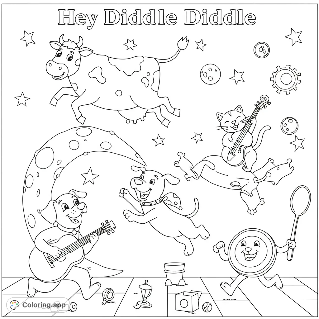 Hey Diddle Diddle Nursery Rhyme - Coloring.app