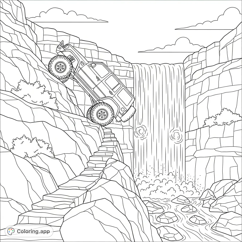 Lifted 4x4 Waterfall Climb - Coloring.app