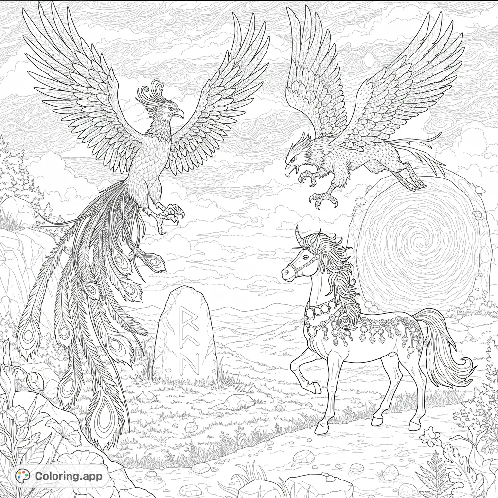 Mythical Creatures Enchanted Landscape - Coloring.app