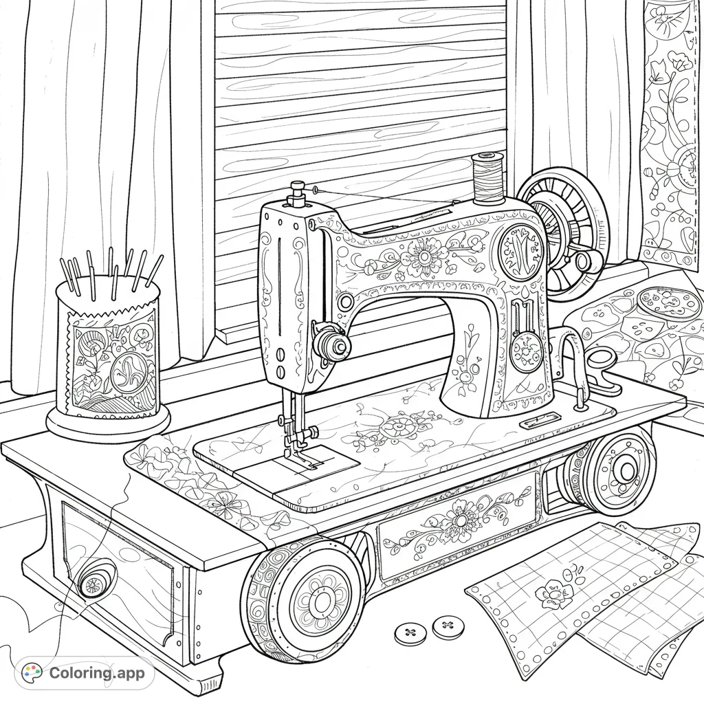 Ornate Vintage Sewing Machine - Coloring.app