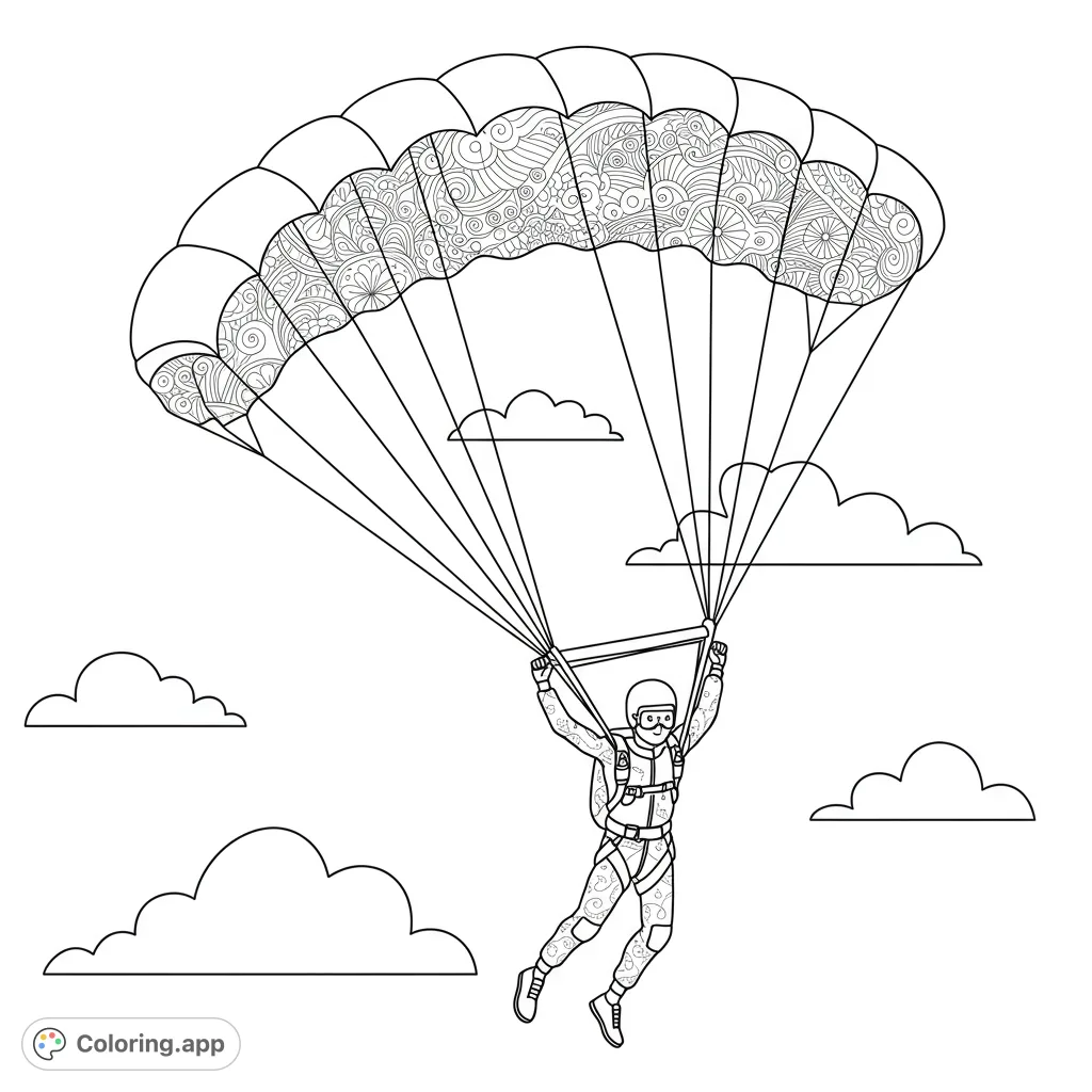 Patterned Parachute Skydiver - Coloring.app
