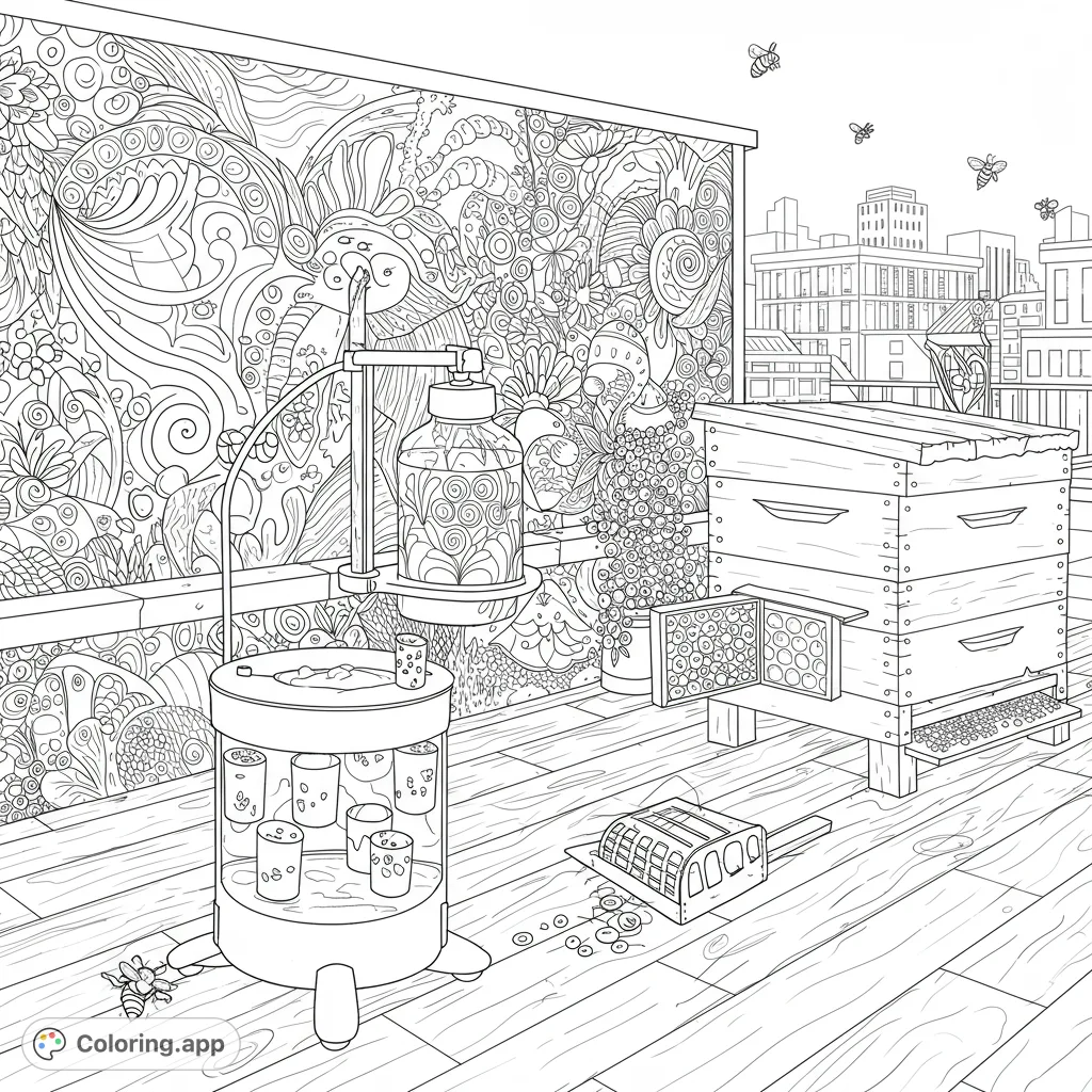 Rooftop Urban Beekeeping Garden - Coloring.app