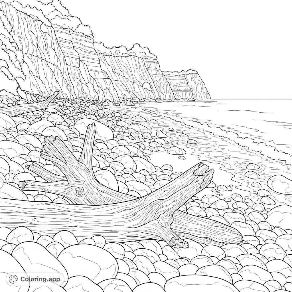 Rugged Rocky Beach Shoreline - Coloring.app