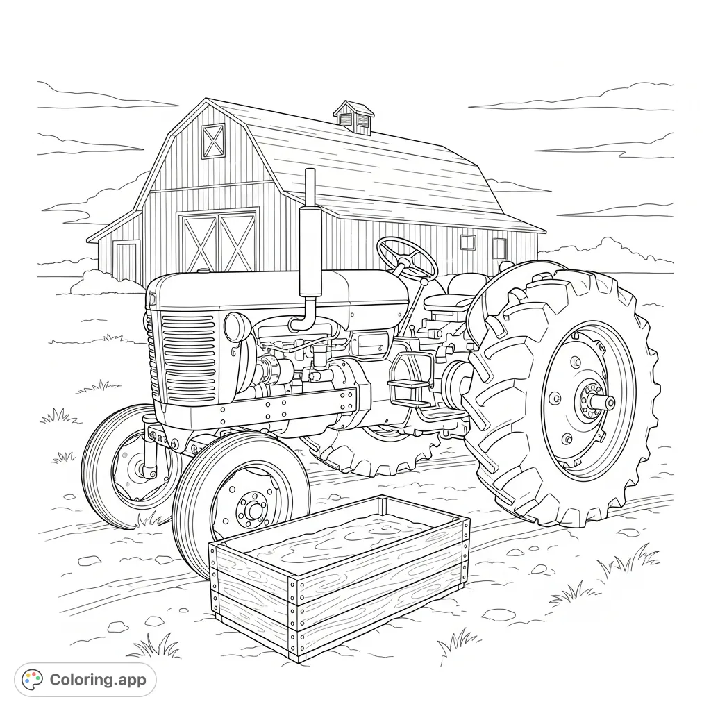 Rustic Tractor by Watering Trough - Coloring.app