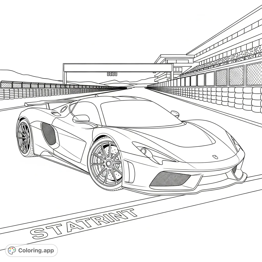 Supercar on Racetrack Starting Line - Coloring.app