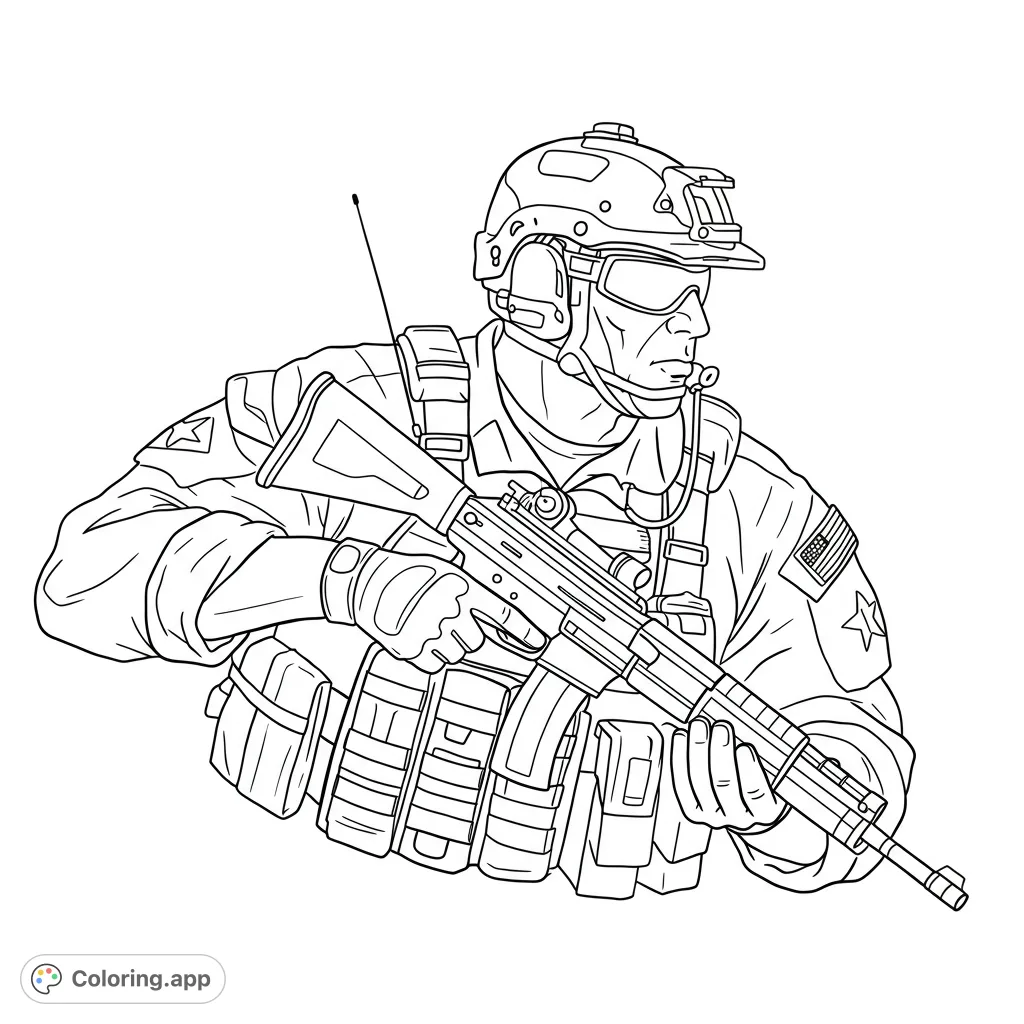 Tactical Soldier with Assault Rifle - Coloring.app