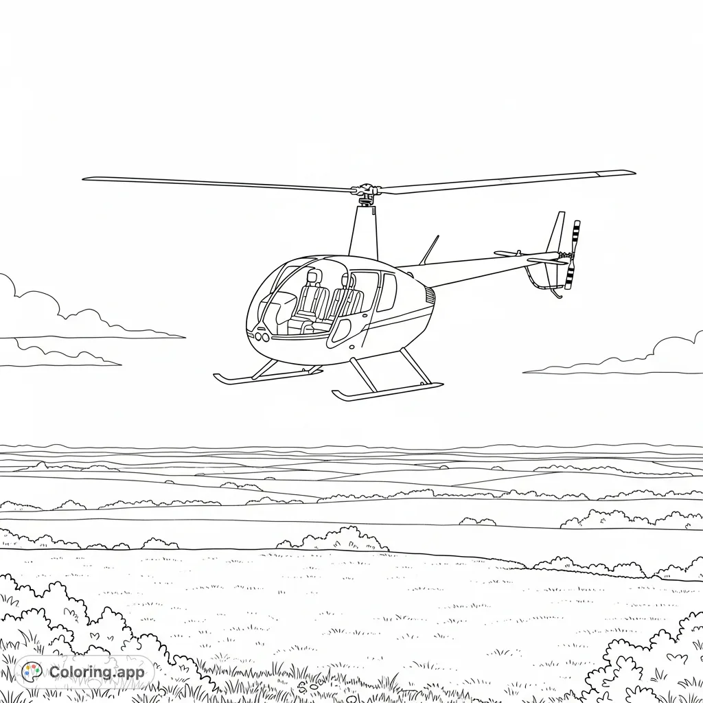 Training Helicopter Over Grassy Fields - Coloring.app
