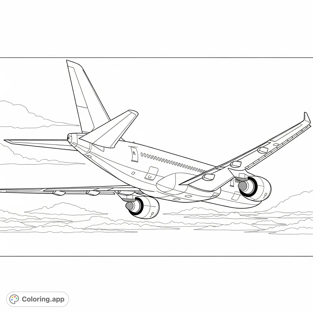 Wide-Wing Jet in Flight - Coloring.app