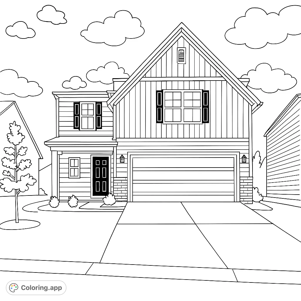 Modern Suburban House Coloring Page - Coloring.app