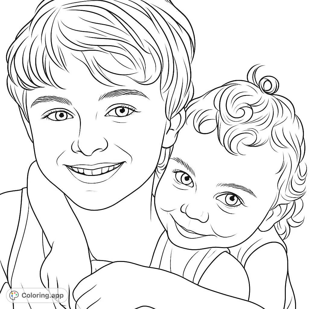 Joyful Siblings Embrace - Coloring.app