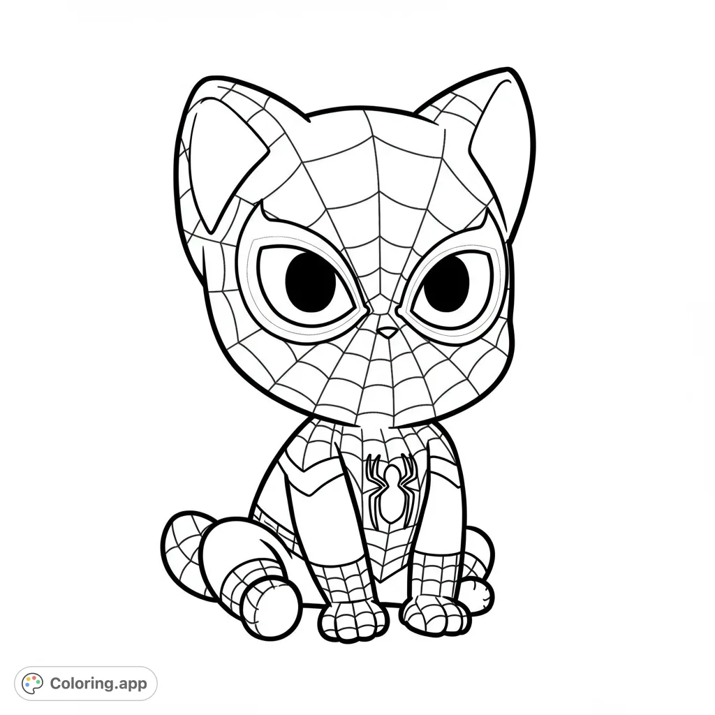 Curious Baby Spider-Man Cat Coloring Page - Coloring.app