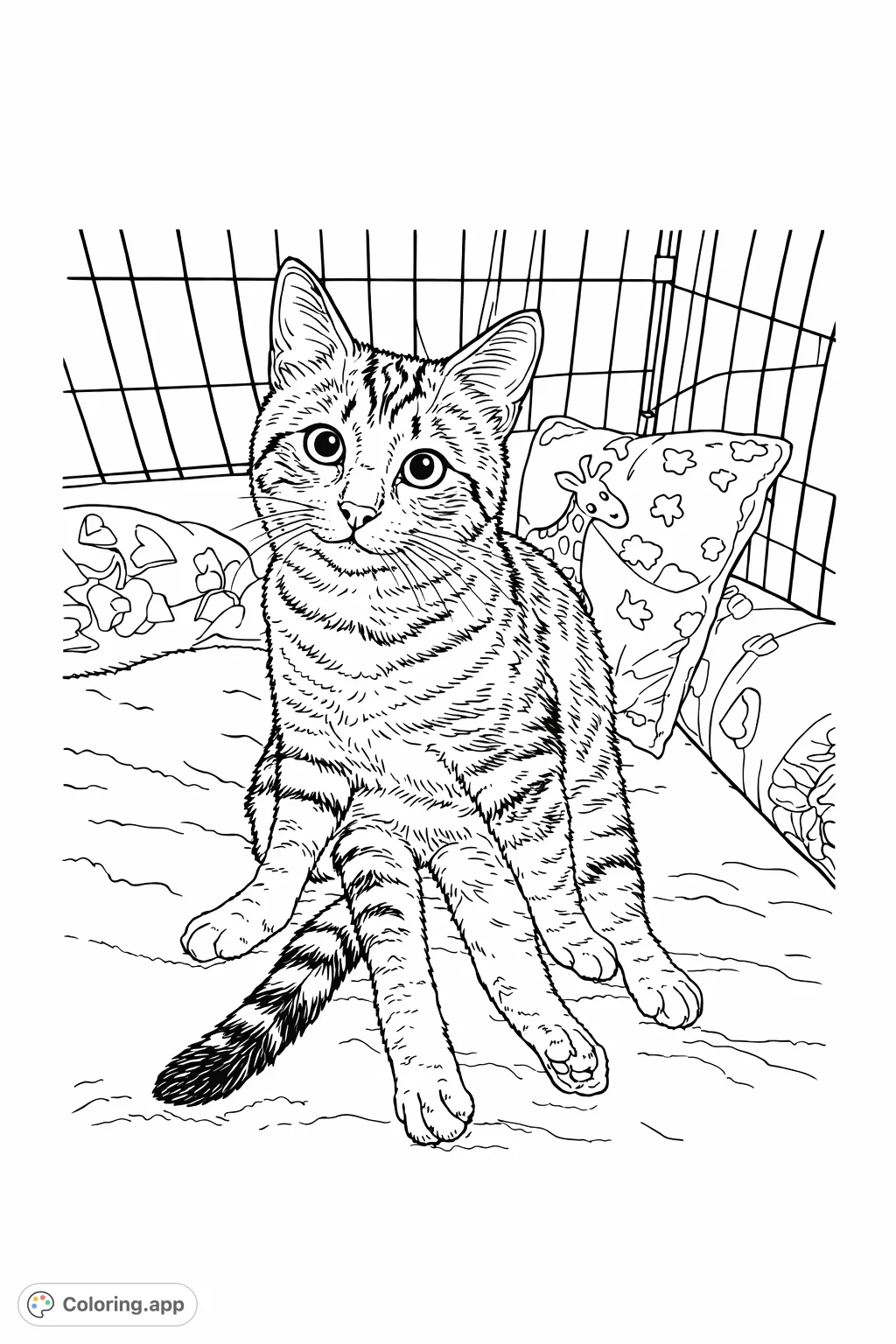 Curious Striped Feline Portrait - Coloring.app