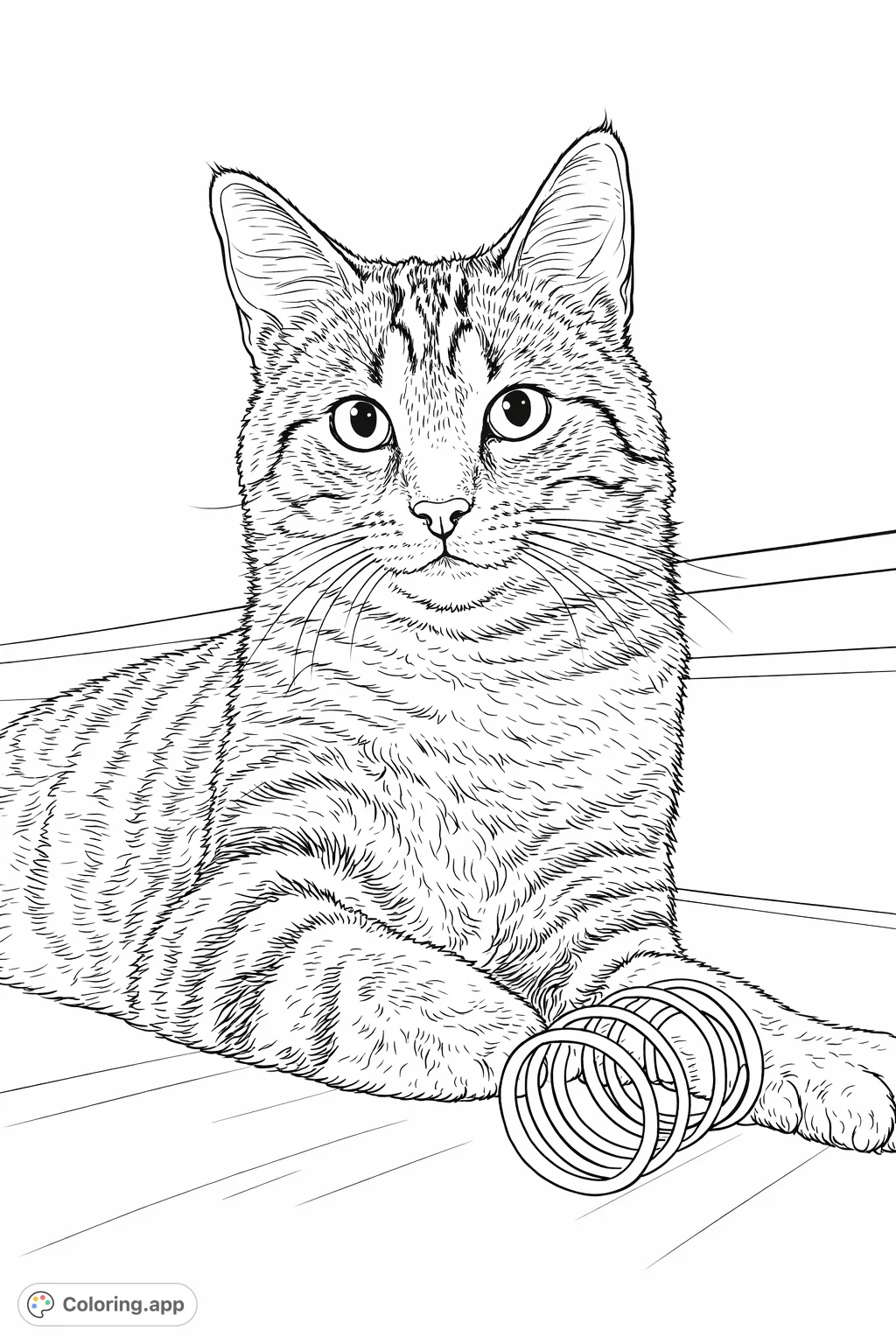 Observant Cat with Coil - Coloring.app
