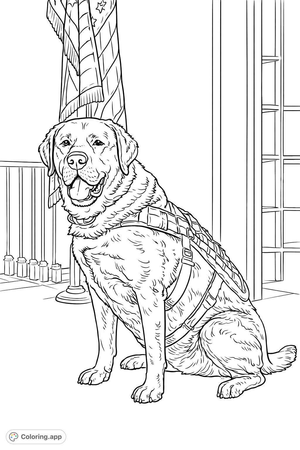 Loyal Service Dog Portrait - Coloring.app