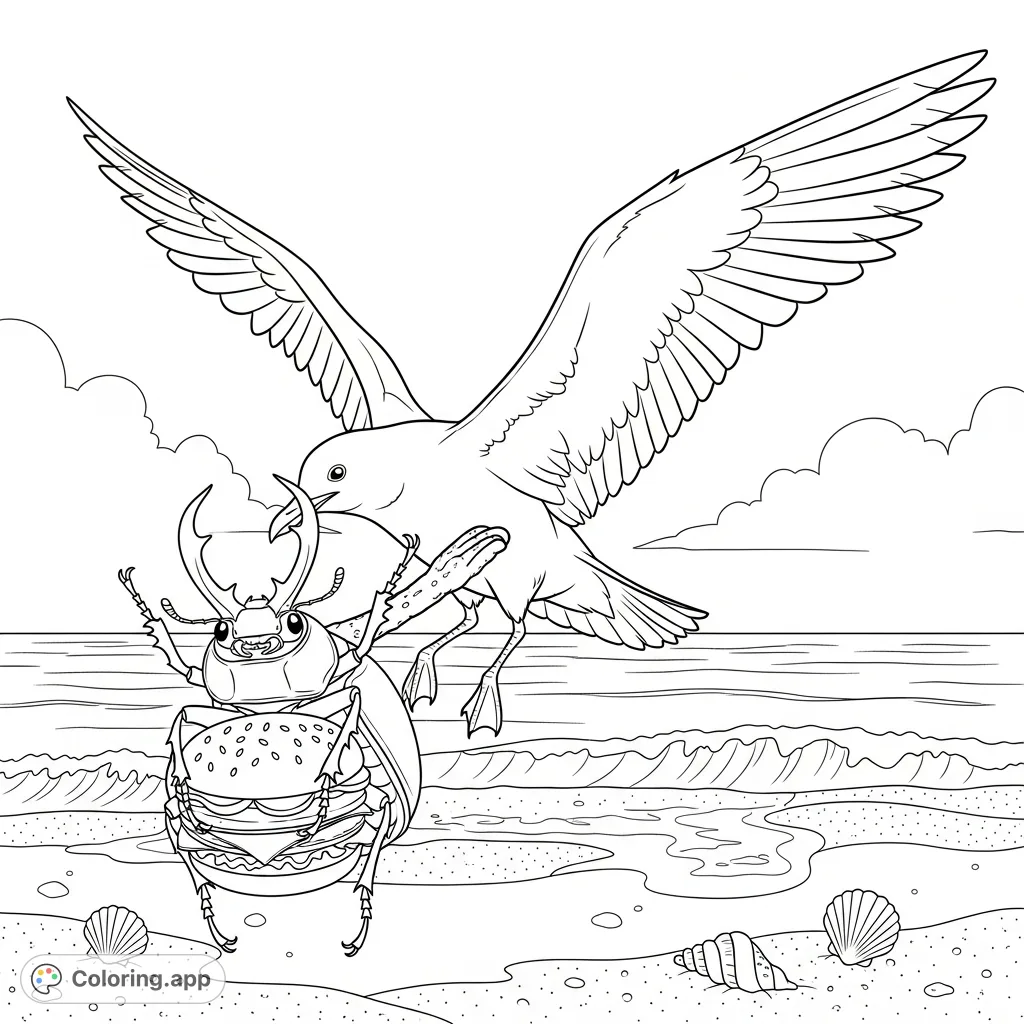 Beetle Burger Beach Flight - Coloring.app