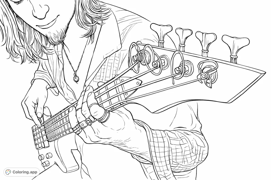Musician Playing Bass Guitar - Coloring.app