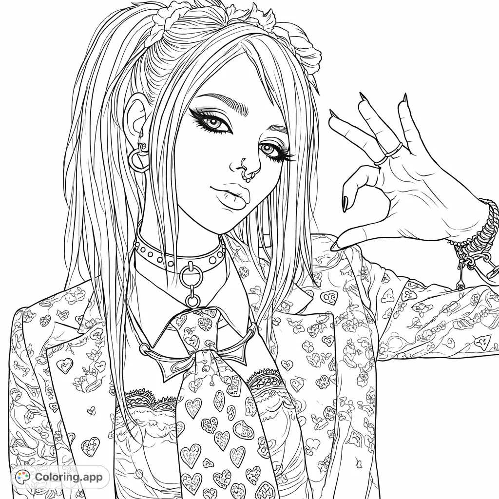 Gothic Portrait and Hand Gesture - Coloring.app