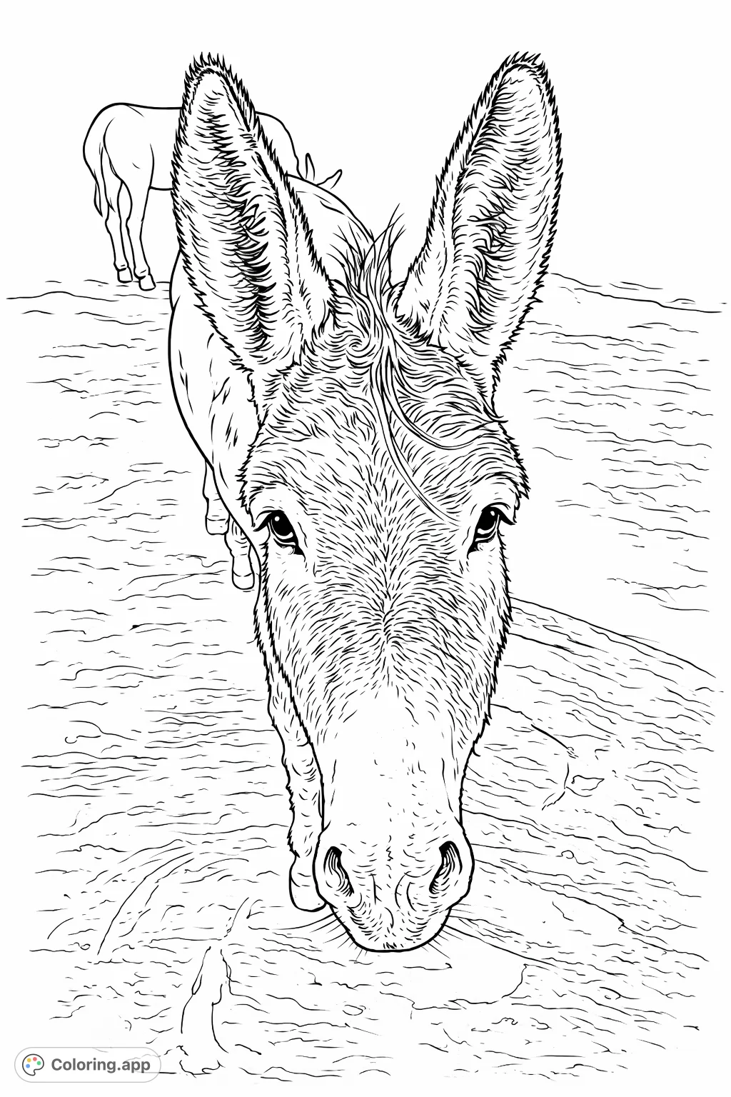 Curious Donkey Portrait - Coloring.app