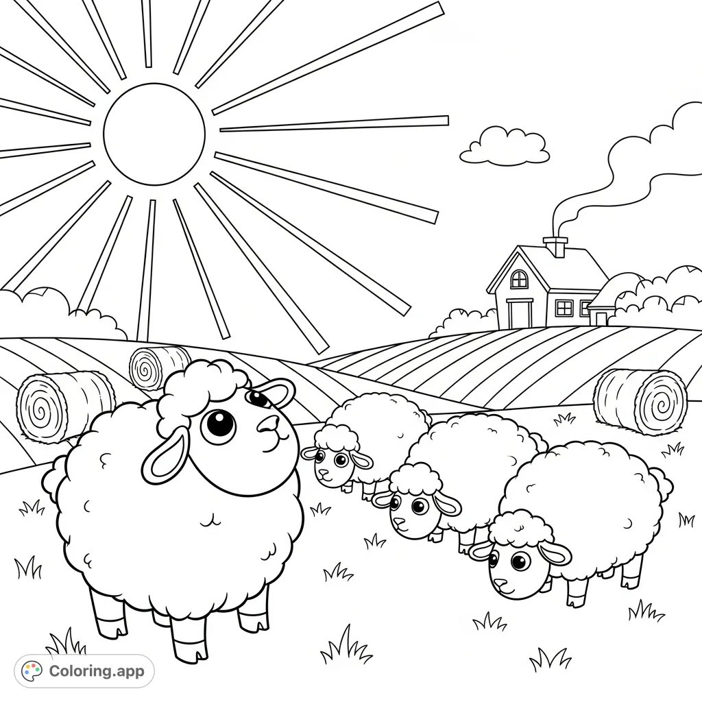 Adorable Grazing Sheep - Coloring.app