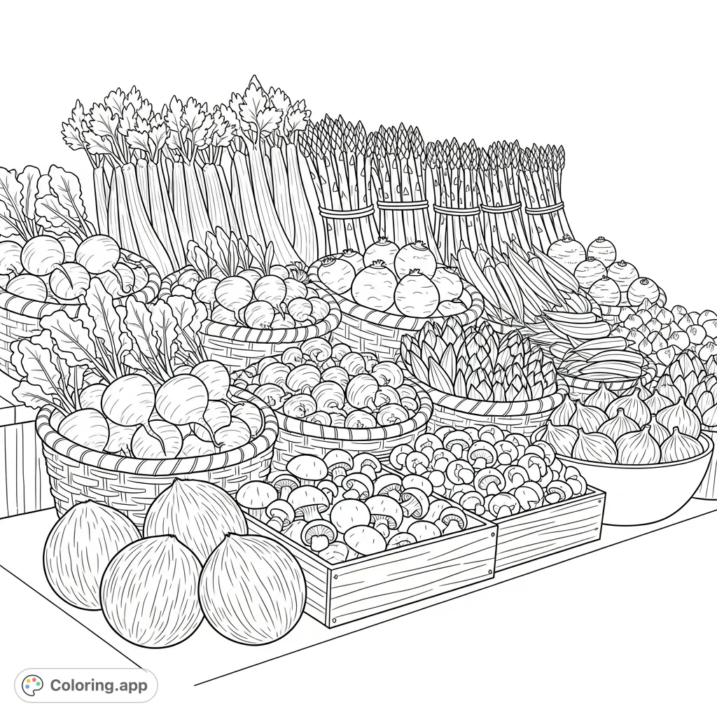 Bountiful Market Stall Harvest - Coloring.app