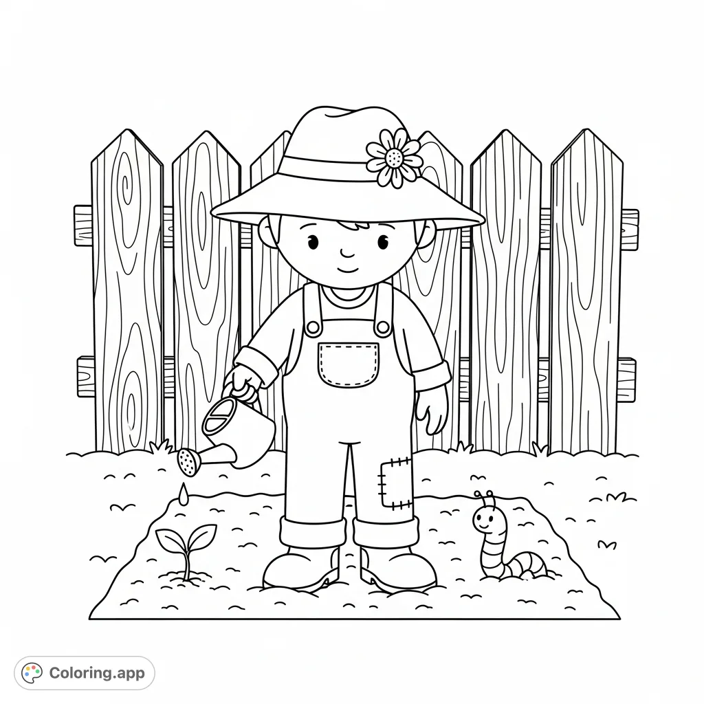 Charming Gardener and Seedling - Coloring.app