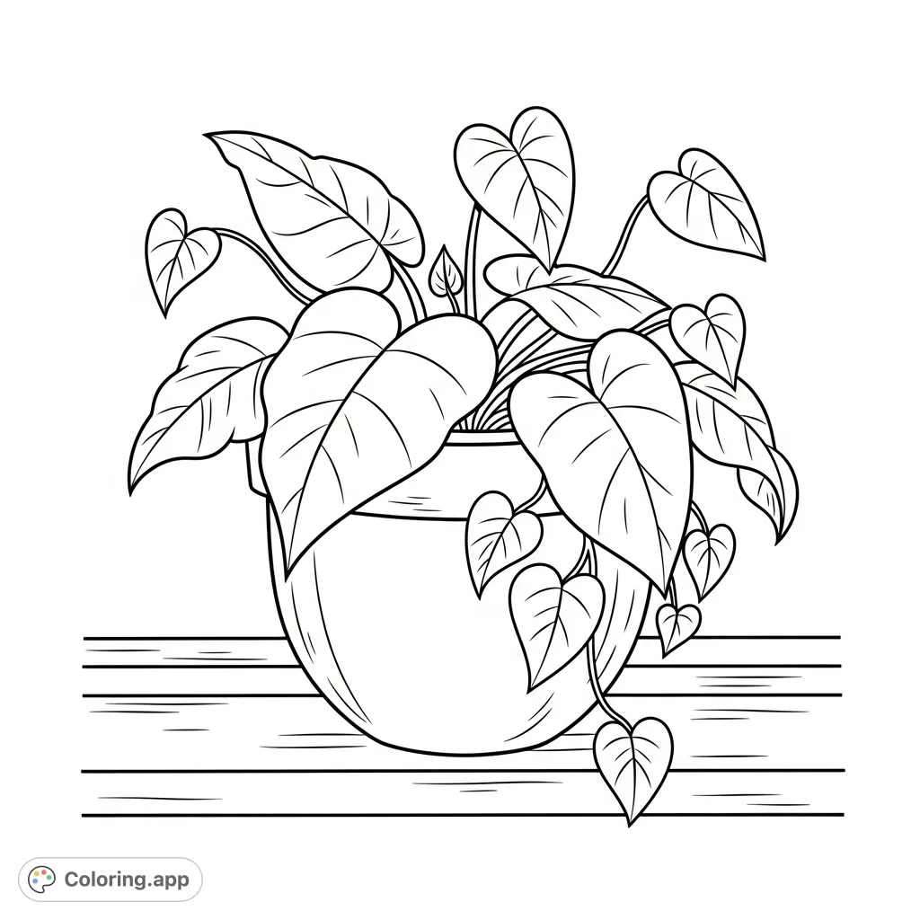 Charming Potted Heart Plant - Coloring.app