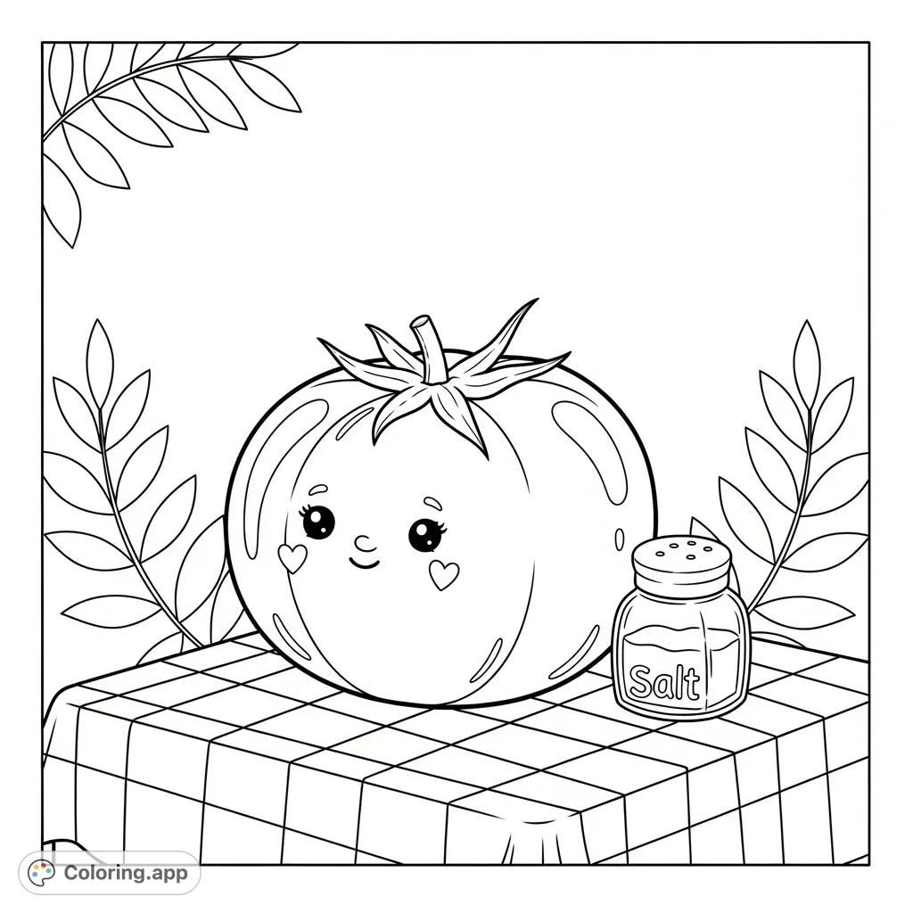Cheerful Tomato with Hearts - Coloring.app