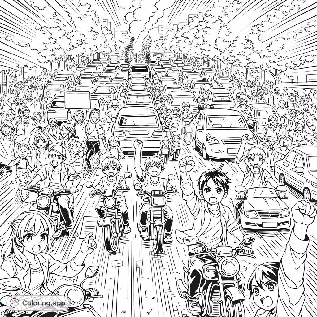 Crowded City Street Scene - Coloring.app