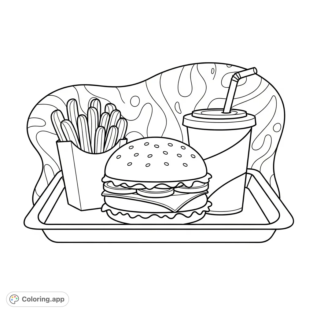 Cute Cheeseburger Meal - Coloring.app