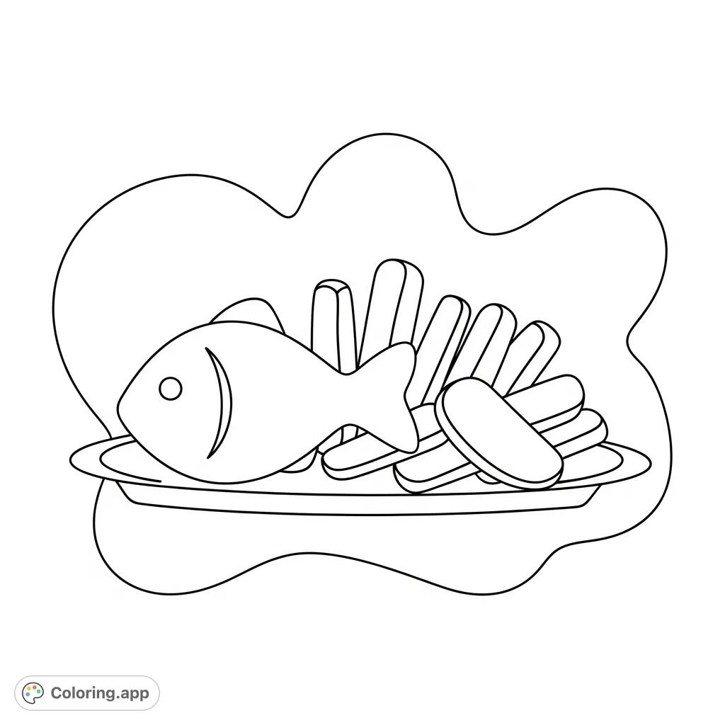 Cute Fish and Chips Dish - Coloring.app
