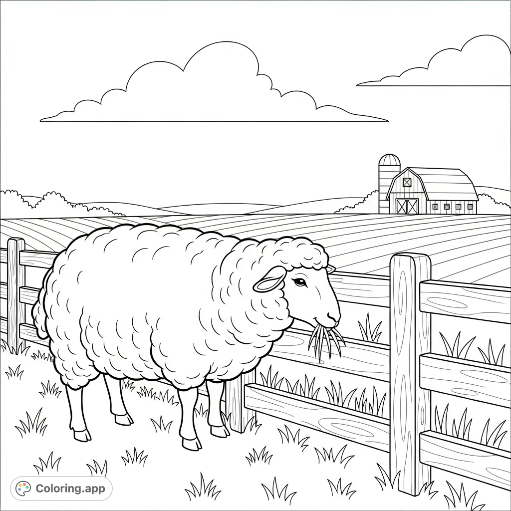 Fluffy Sheep Farm Scene - Coloring.app