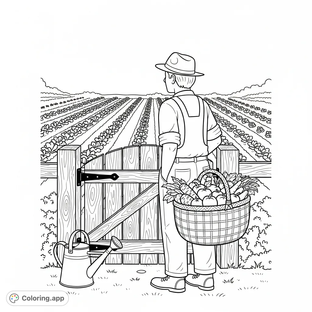 Friendly Gardener's Harvest Gate - Coloring.app
