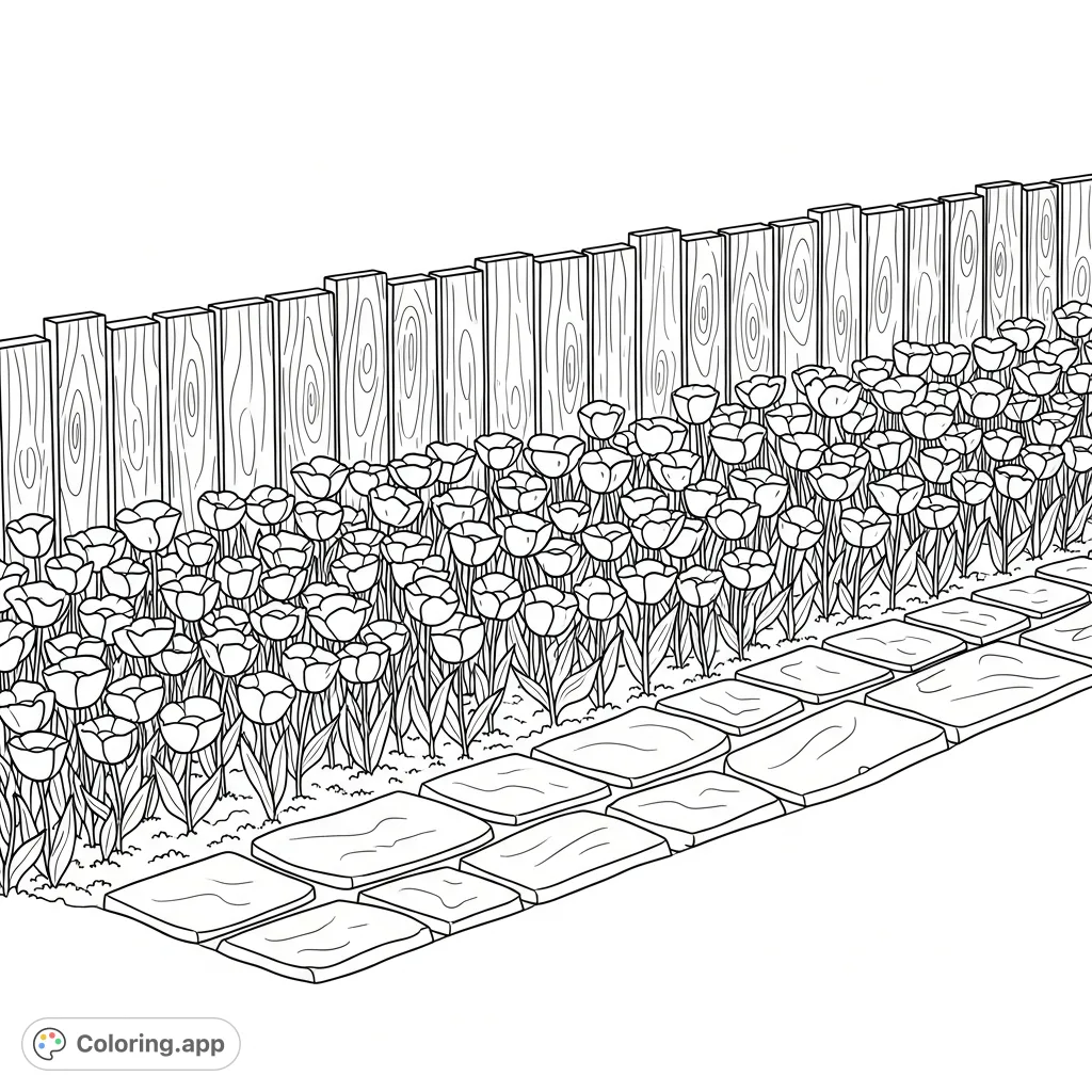 Garden Flower Bed Scene - Coloring.app