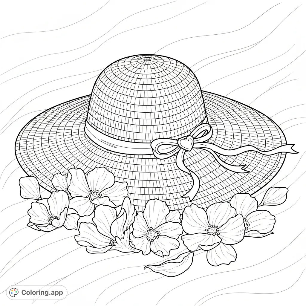Gentle Straw Hat and Petals - Coloring.app