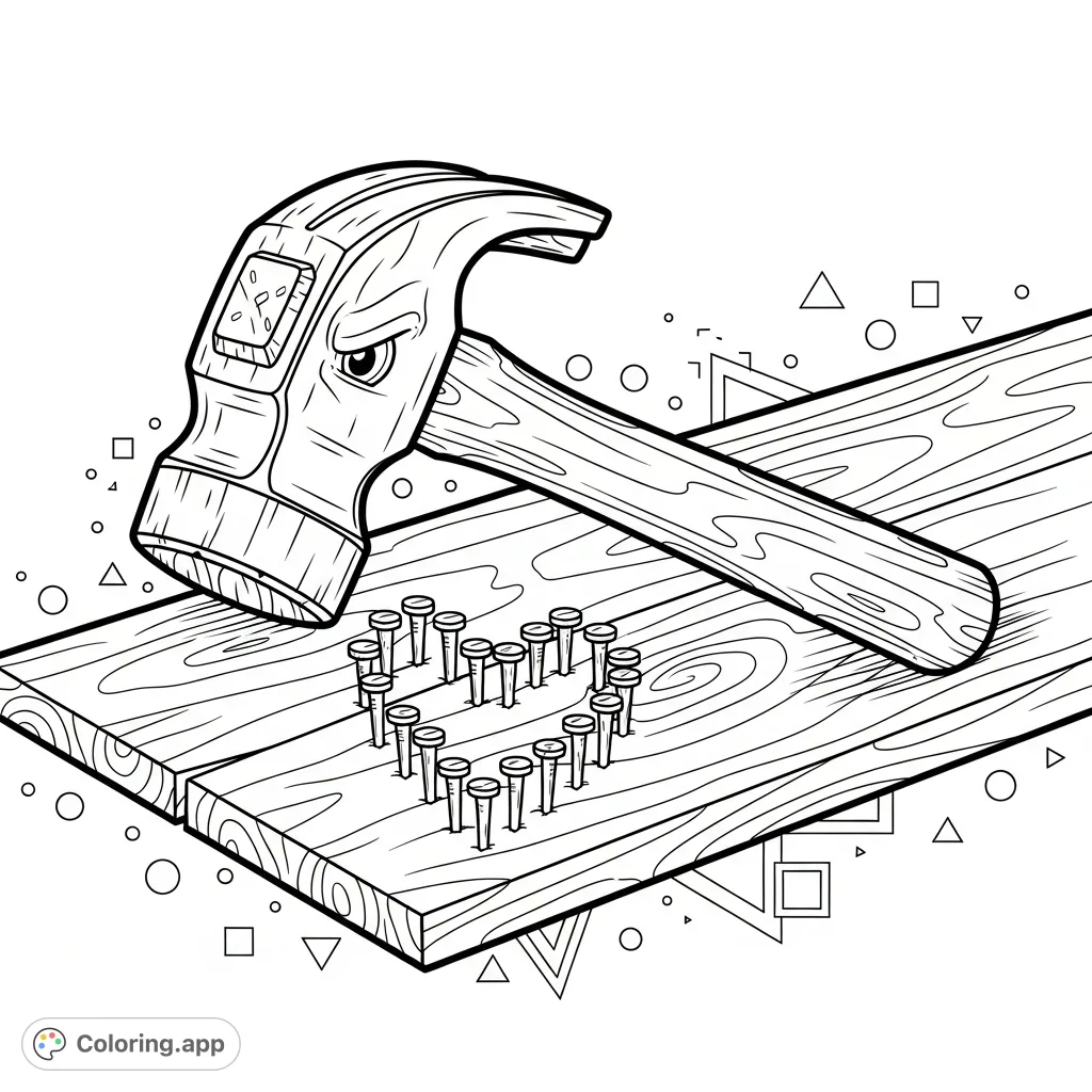Hammer and Heart Nails - Coloring.app