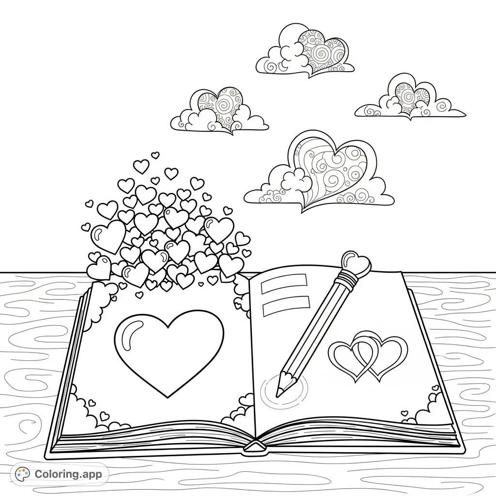 Heart Notebook and Pencil - Coloring.app