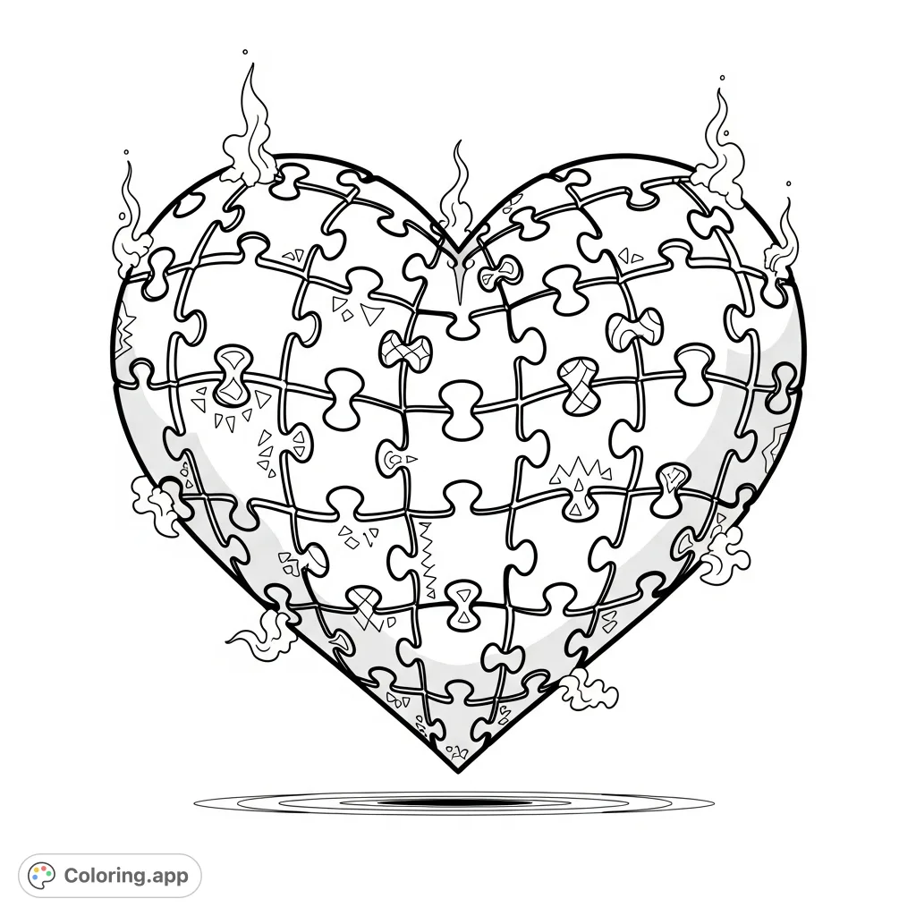 Interlocking Puzzle Heart - Coloring.app