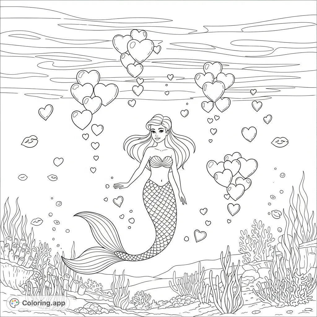 Mermaid Love in the Ocean - Coloring.app