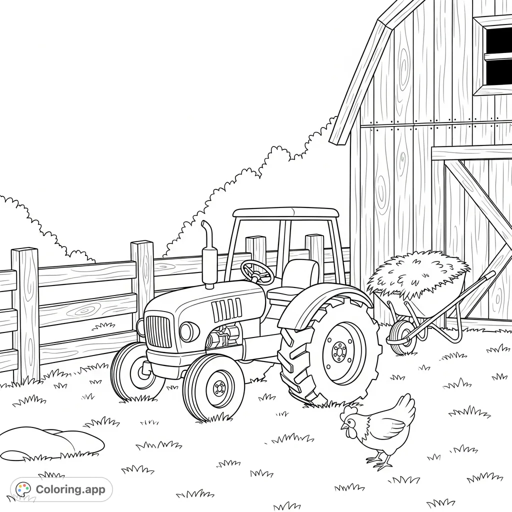 Miniature Tractor Farmyard Scene - Coloring.app