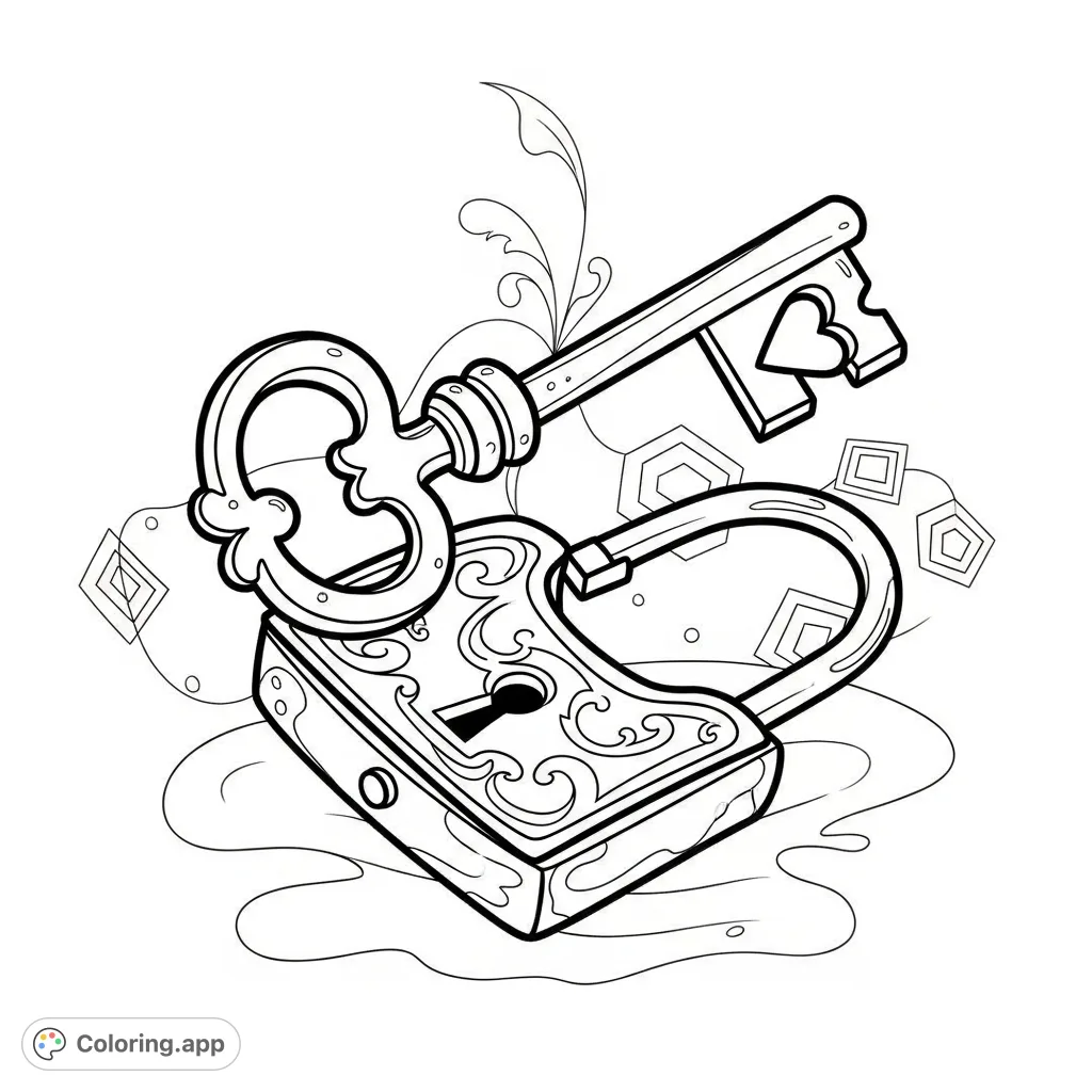 Ornate Key and Lock - Coloring.app