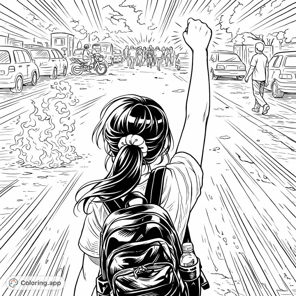 Raised Fist Street Protest - Coloring.app