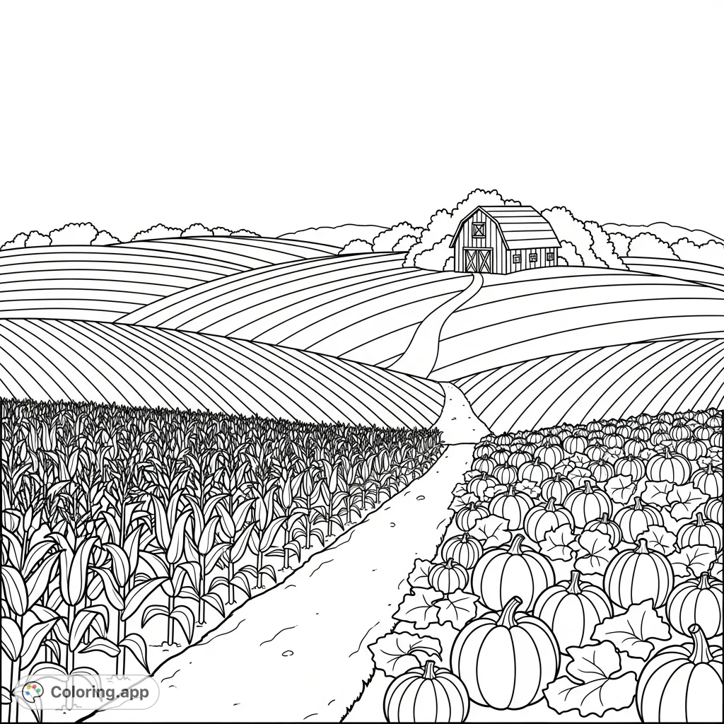 Rustic Barn and Pumpkin Patch - Coloring.app