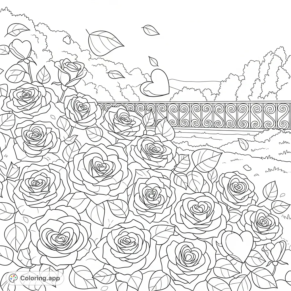 Sprawling Rose Bush Garden - Coloring.app