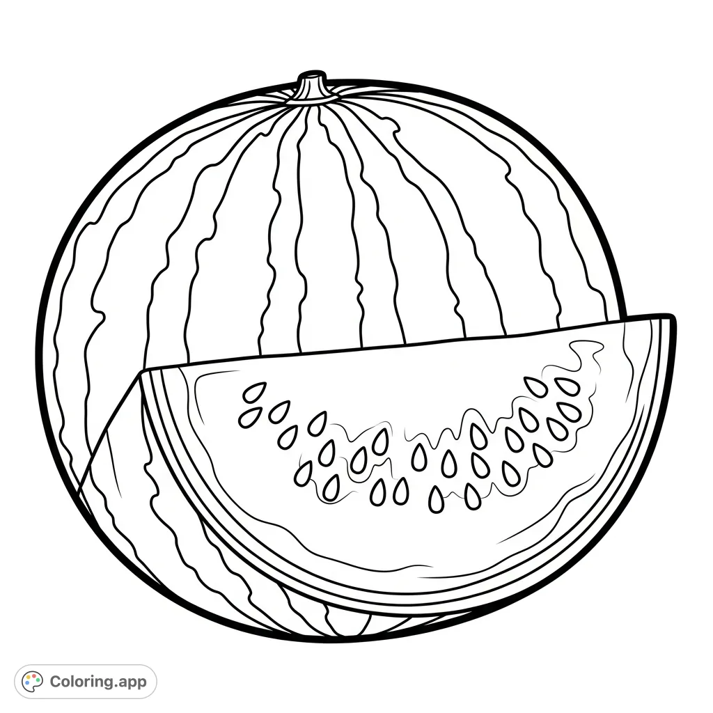 Sweet Watermelon Slice and Whole Fruit - Coloring.app