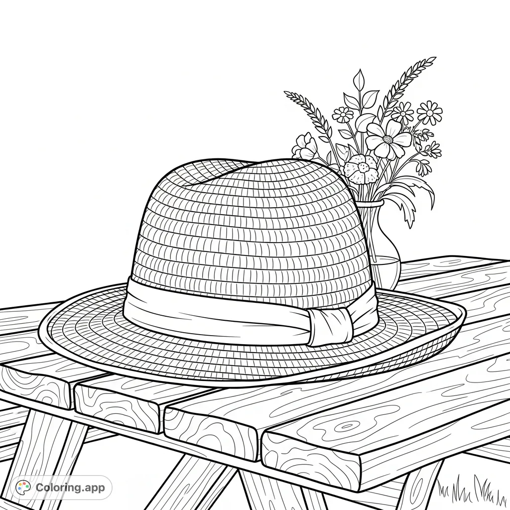 Weathered Picnic Hat Scene - Coloring.app