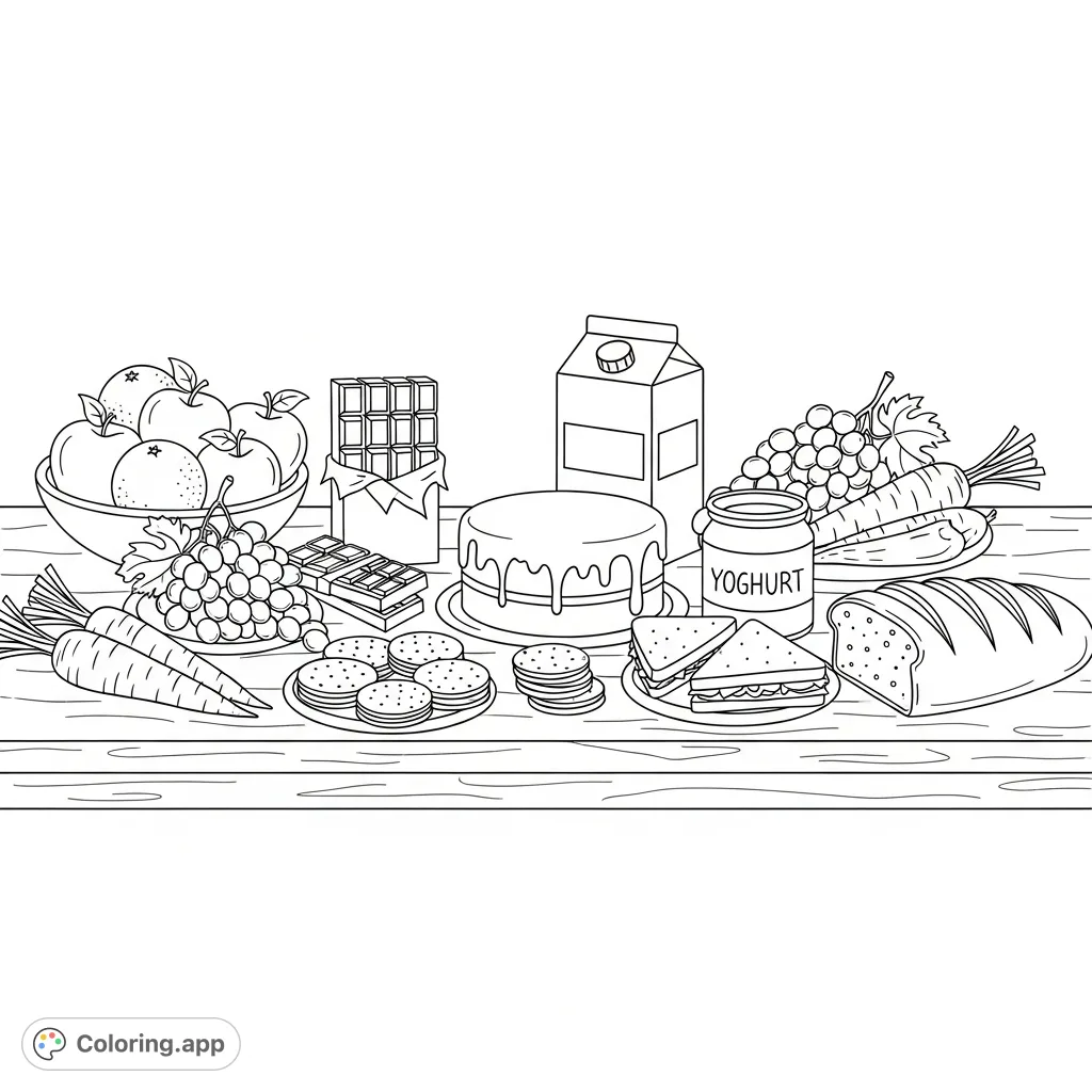 Abundant Table Food Spread - Coloring.app