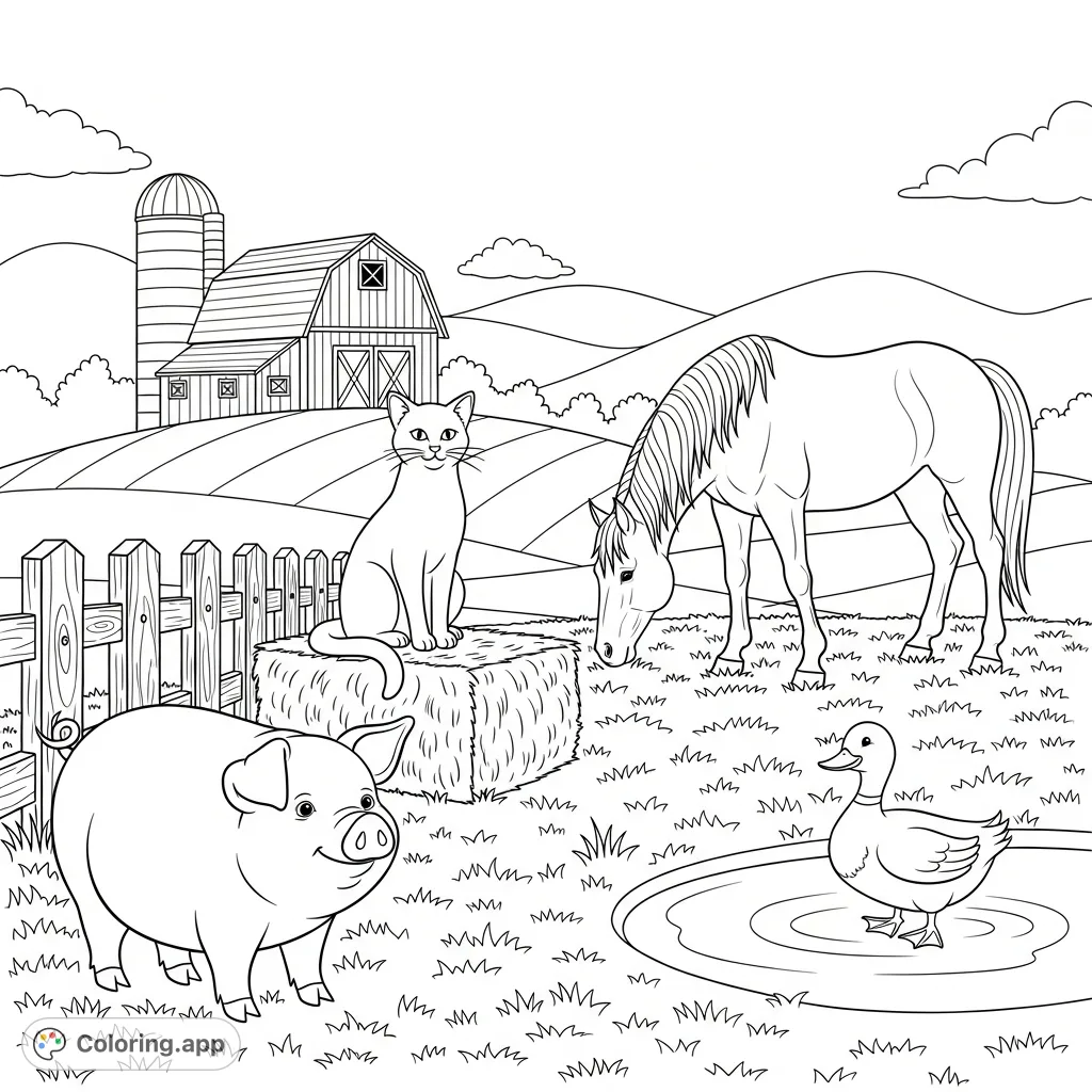 Happy Farm Animal Friends - Coloring.app