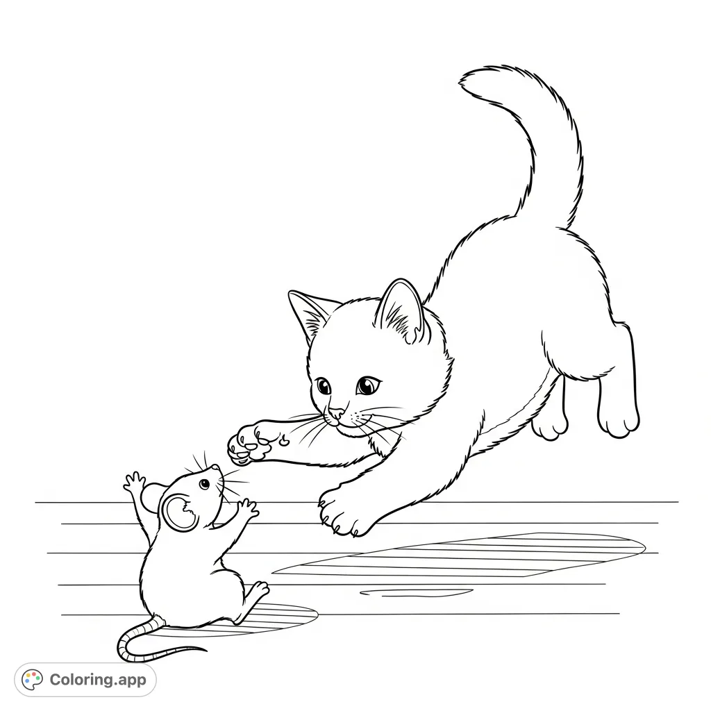 Playful Kitten and Mouse - Coloring.app