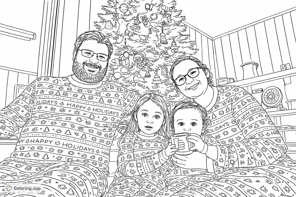 Festive Family Pajama Picture - Coloring.app